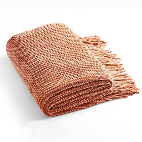 Blagic Knitted Throw Blanket for Couch Soft Farmhouse Boho Throw Blanket with Tassels Home Decorative Lightweight Throw Blankets,Maple Brown Throws for Bed/Chair/Sofa, Stripe Textured,50" W x 60" L