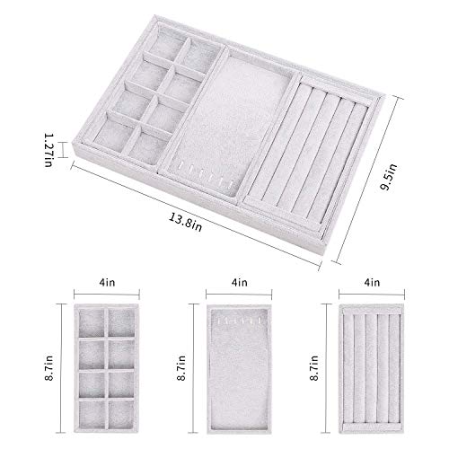 STYLIFING Jewelry Drawer Organizer 4 in 1 Stackable Jewelry Organizer Trays for Drawer Rings Earrings Necklaces Bracelet Storage Showcase Box(Grey)