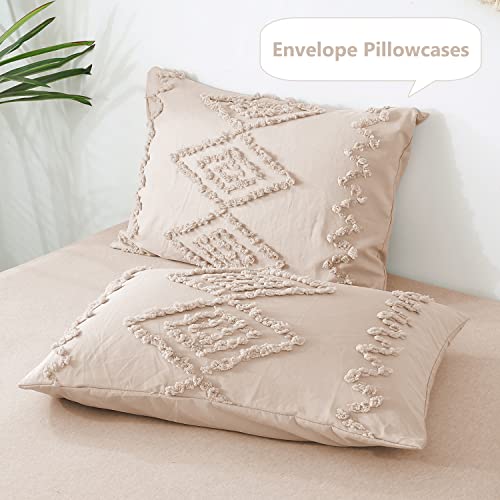 PERFEMET Beige Cream Comforter Set for King Size Bed - 3 Pieces Tufted Boho Farmhouse Bedding Set, Geometric Fluffy Rustic Bed Set for Bedroom