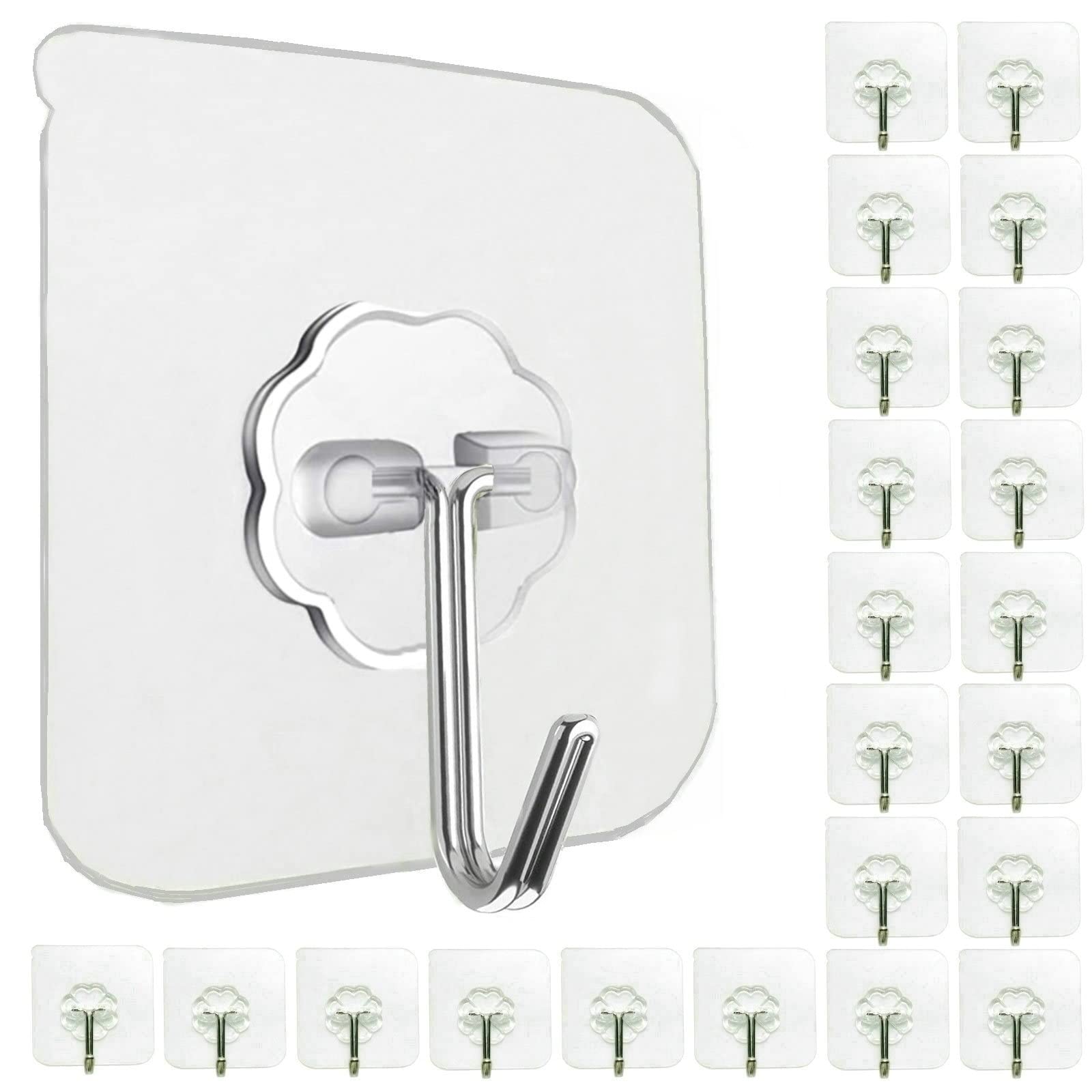 Jwxstore Wall Hooks for Hanging 33lb(Max) Heavy Duty Self Adhesive Hooks 24 Pack Transparent Waterproof Sticky Hooks for Keys Bathroom Shower Outdoor Kitchen Door Home Improvement Utility Hooks