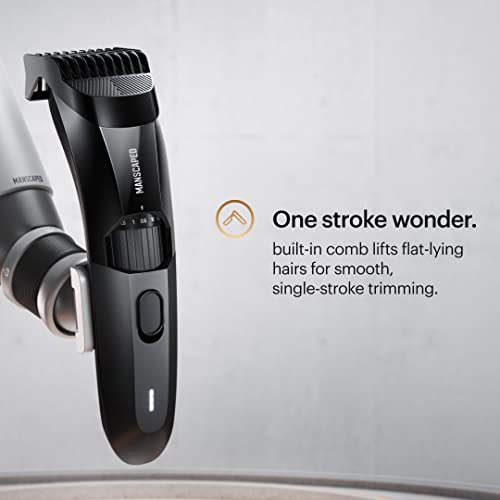 MANSCAPED® The Beard Hedger™ Premium Precision Men's Beard Trimmer, 20 Length Adjustable Blade Wheel, Stainless Steel T-Blade for Precision Facial Hair Trimming, Cordless Waterproof Wet/Dry Clipper