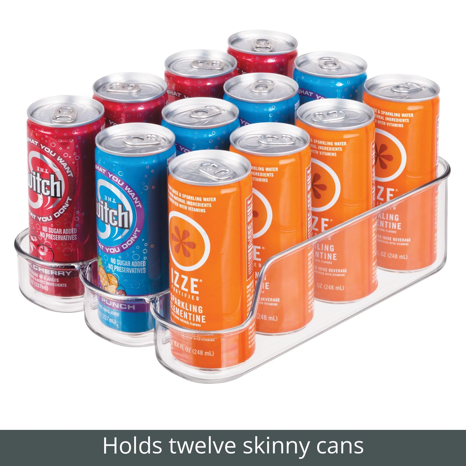 mDesign Small Plastic Kitchen Storage Organizer Divided Bin for Tall Skinny Soda/Pop Cans - 3 Compartments for Kitchen, Pantry, Refrigerator - Clear