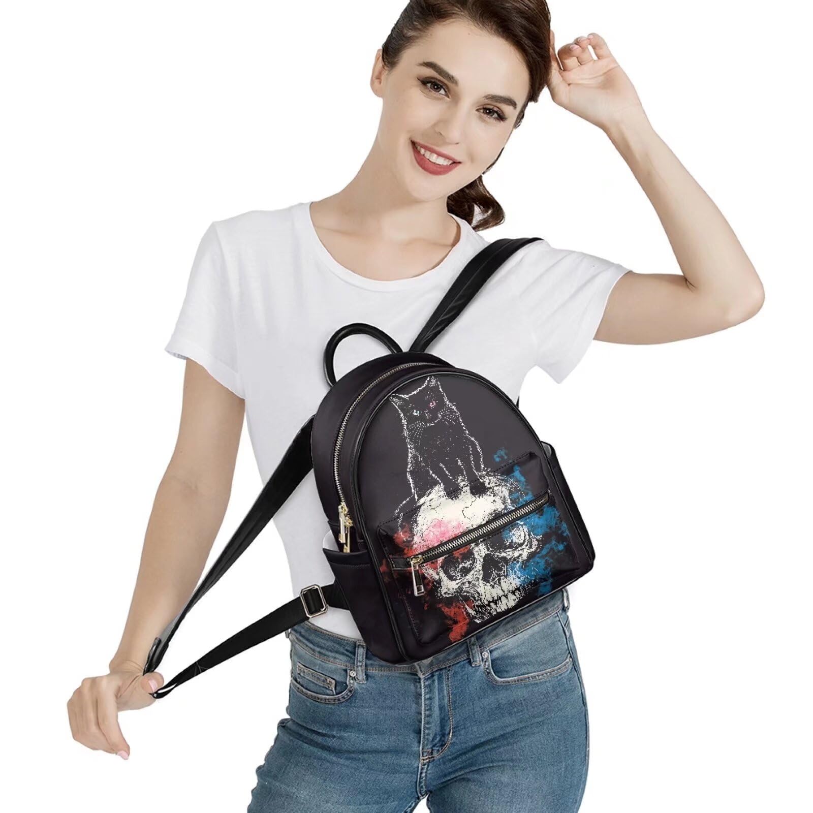 Snilety Brown Leopard Design Leather Daypack Casual Daily Use,PU Leather Shoulder Bag Portable Backpack for Boys Girls Teenager Large Capacity Bookbag with Adjustable Straps Bags