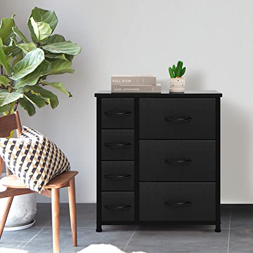 AZL1 Life Concept Vertical Dresser Storage Tower, Steel Frame, Wood Top, Easy Pull Fabric Bins-Organizer Unit for Bedroom, Hallway, Entryway, Closets-7 Drawers, Black
