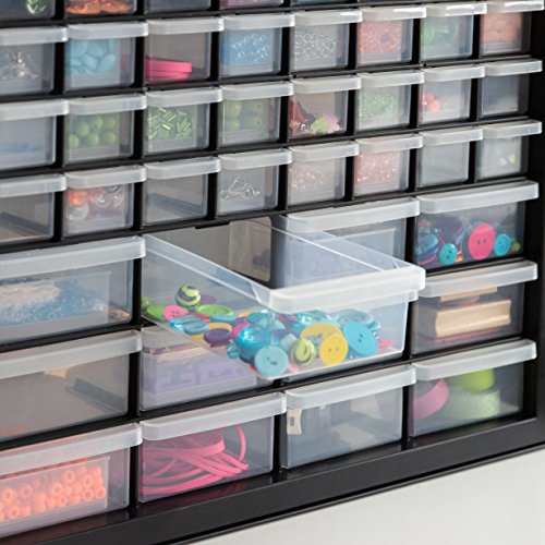 IRIS USA 44 Drawer Stackable Storage Cabinet for Hardware Crafts and Toys, 19.5-Inch W x 7-Inch D x 15.5-Inch H, Black - Small Brick Organizer Utility Chest, Scrapbook Art Hobby Multiple Compartment
