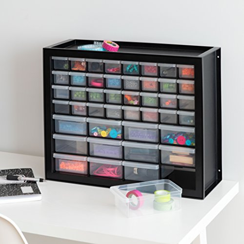 IRIS USA 44 Drawer Stackable Storage Cabinet for Hardware Crafts and Toys, 19.5-Inch W x 7-Inch D x 15.5-Inch H, Black - Small Brick Organizer Utility Chest, Scrapbook Art Hobby Multiple Compartment