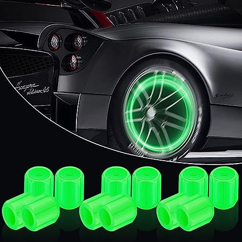 12 PCS Glow in The Dark Tire Valve Caps Fluorescent Stem Cars, Universal Noctilucent Waterproof Car Wheel Tire Caps for Car, SUV, Motorcycle, Truck, Vehicleļ¼Green