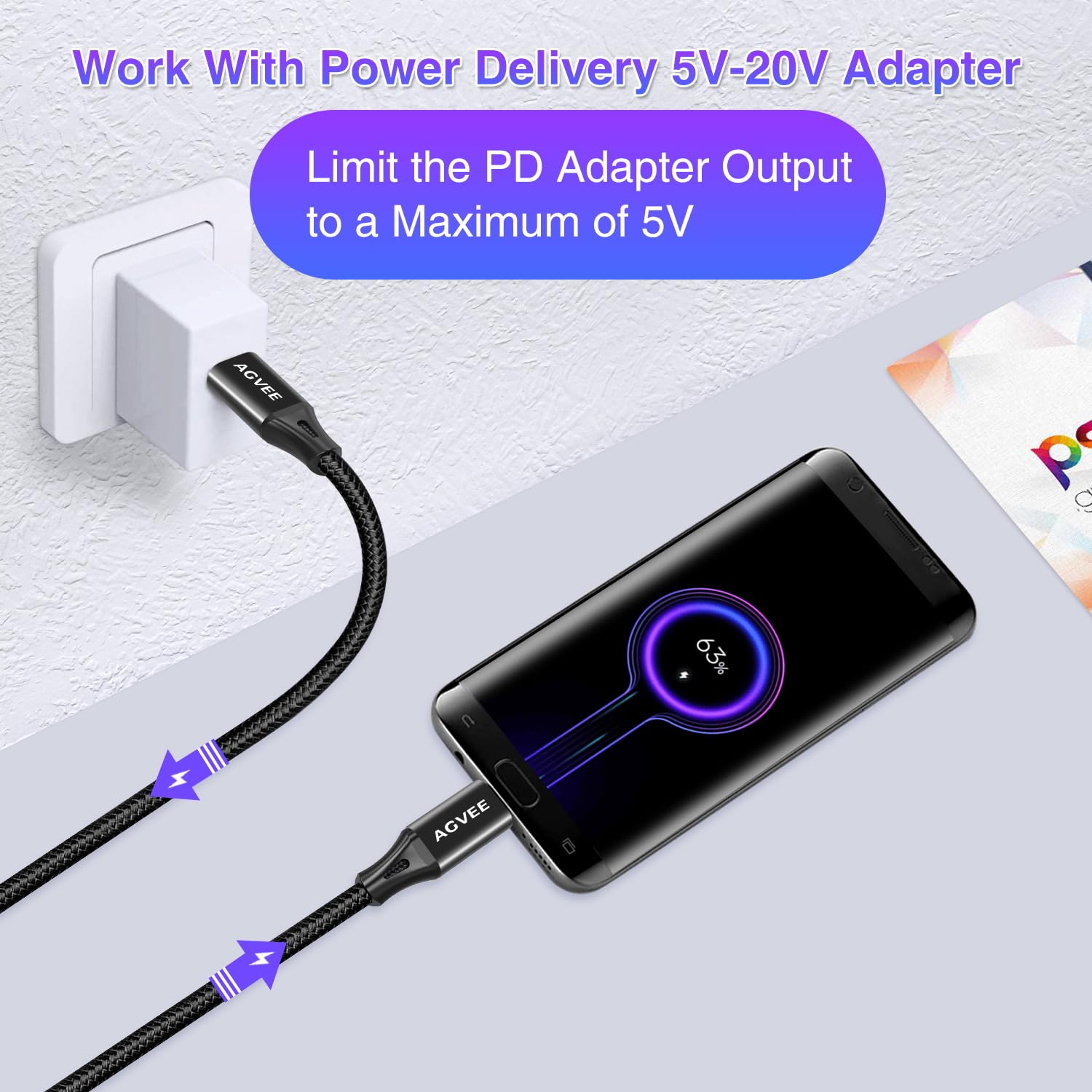 AGVEE 2 Pack 3ft USB-C OTG to Micro USB Cable, Braided Charger Data Sync Cord Charging Wire Adapter for Samsung Galaxy S7 S6, J7, J3, LG, PS4, Kindle, PS4 Xbox Controller, Android Phone, Black