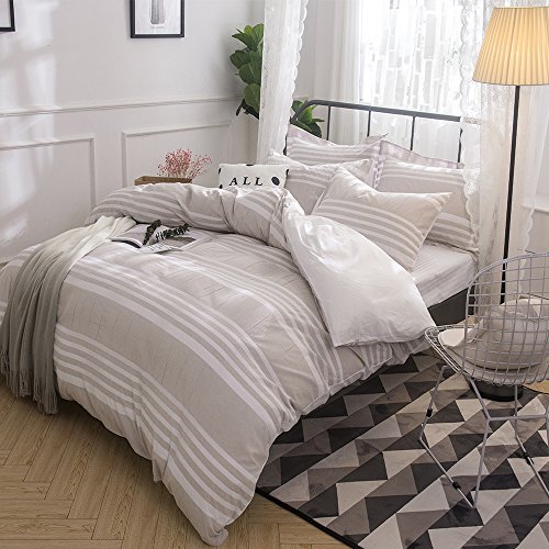 Merryfeel Cotton Duvet Cover Set,100% Cotton Seersucker Weave Duvet Cover Set,Yarn Dyed Textured Stripe Bedding Set,3 Pieces- Full/Queen Khaki