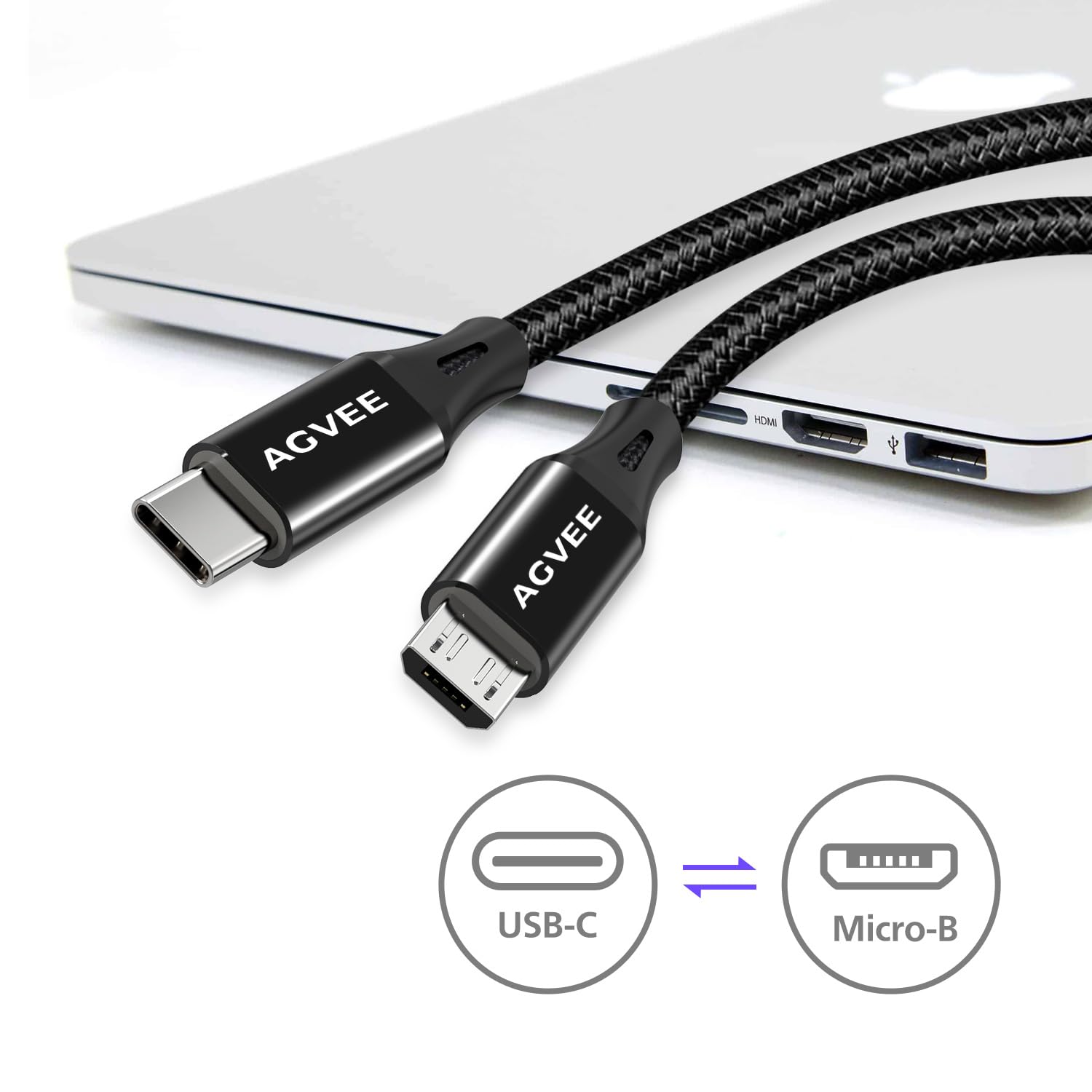 AGVEE 2 Pack 3ft USB-C OTG to Micro USB Cable, Braided Charger Data Sync Cord Charging Wire Adapter for Samsung Galaxy S7 S6, J7, J3, LG, PS4, Kindle, PS4 Xbox Controller, Android Phone, Black