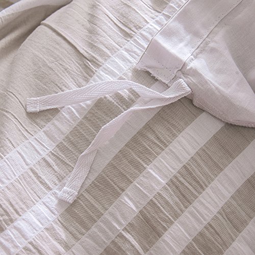 Merryfeel Cotton Duvet Cover Set,100% Cotton Seersucker Weave Duvet Cover Set,Yarn Dyed Textured Stripe Bedding Set,3 Pieces- Full/Queen Khaki