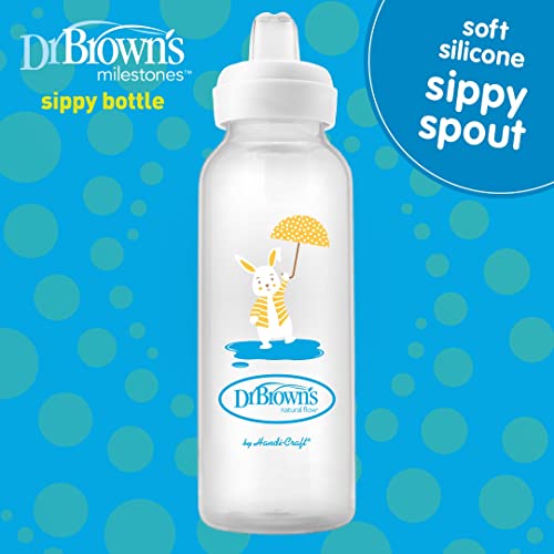 Dr. Brown’s® Milestones™ Narrow Sippy Bottle, 100% Silicone Soft Sippy Spout, 8oz/250mL, Flamingo & Bunny, 6m+