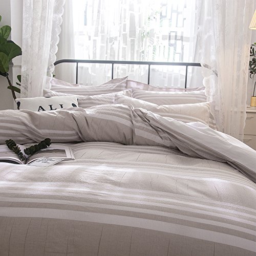 Merryfeel Cotton Duvet Cover Set,100% Cotton Seersucker Weave Duvet Cover Set,Yarn Dyed Textured Stripe Bedding Set,3 Pieces- Full/Queen Khaki