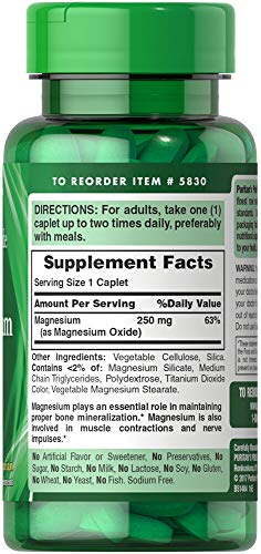 Puritans Pride Magnesium 250 Mg Caplets, 100 Count