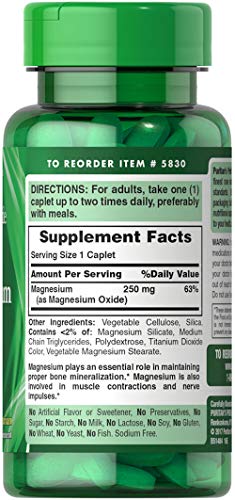 Puritans Pride Magnesium 250 Mg Caplets, 100 Count
