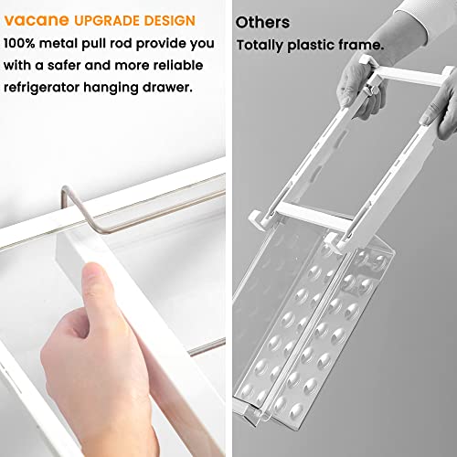 vacane Fridge Organizer Drawer, Clear Plastic Fridge Organizer Bins, Add on Refrigerator Drawer,Fridge Storage Container Under Shelf Holder for Fruit, Vegetable, Meat, Cheese, Easy to Install-L