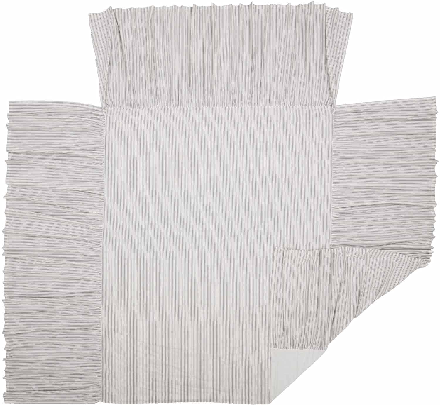 Timeless Ticking Ruffled Twin Size Bedspread, High Skirt on 3 Sides, Soft White and Gray Ticking Stripes, Vintage Farmhouse Bedding …