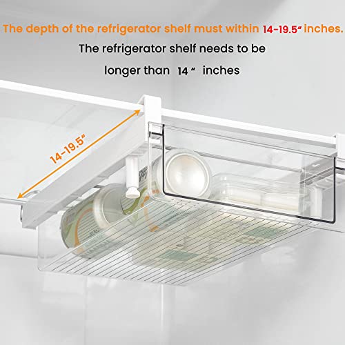 vacane Fridge Organizer Drawer, Clear Plastic Fridge Organizer Bins, Add on Refrigerator Drawer,Fridge Storage Container Under Shelf Holder for Fruit, Vegetable, Meat, Cheese, Easy to Install-L