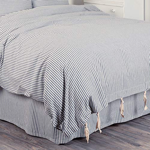 Piper Classics Farmhouse Ticking Stripe Blue Queen Duvet Cover, 100% Cotton