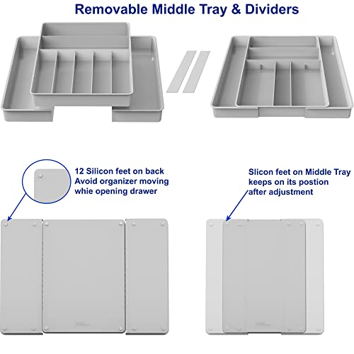Simple Houseware Expandable Kitchen Drawer Flatware Organizer, Grey