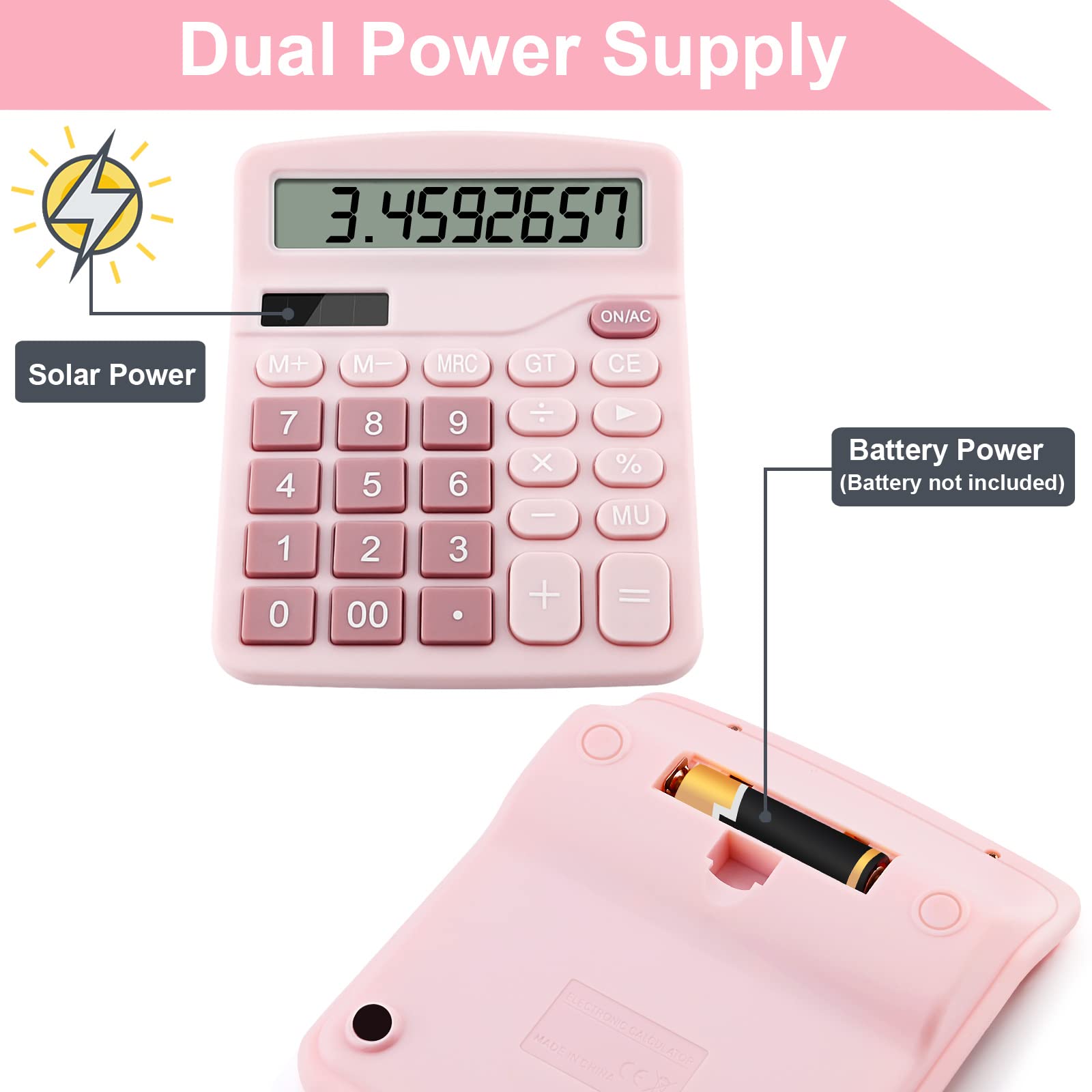 Office Desk Calculator 12 Digits (Pink)