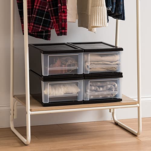 IRIS USA 7 Qt. Plastic Stackable Storage Drawers, Small, 4 Pack, Multi-Purpose Bins for Bedroom, Bathroom, Closet, Craft Room, Garage, Kids Room, Office, Pantry, Under Sink, Black
