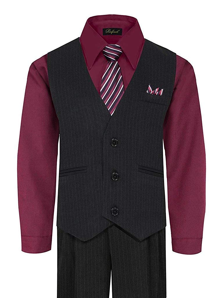iGirlDress Little Boys' and Special Occasion Pinstripe Vest Set Black/Burgundy 4