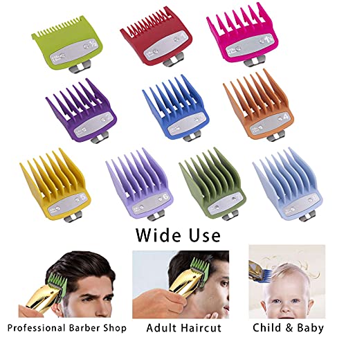 Professional 10 Color Coded Comb Attachment,Metal Hair Clipper Guards Cutting Guides/Combs,from 1/16inch to 1inch,Compatible with Wahl Clippers Combs