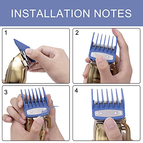 Professional 10 Color Coded Comb Attachment,Metal Hair Clipper Guards Cutting Guides/Combs,from 1/16inch to 1inch,Compatible with Wahl Clippers Combs