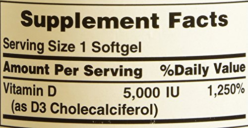 Vitamin D3 5,000 IU Bolsters Immunity by Puritan's Pride for Immune System Support and Healthy Bones and Teeth 200 Softgels, packaging may vary