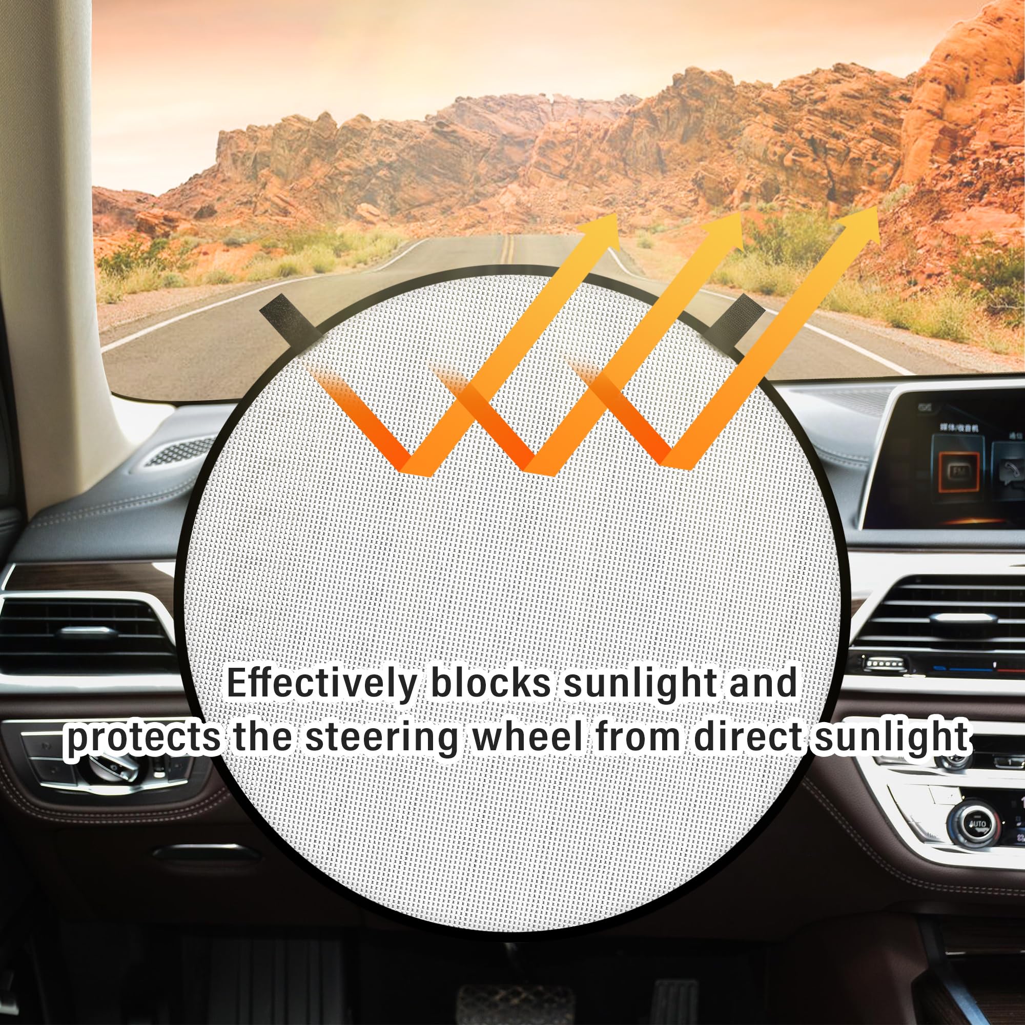 Car Steering Wheel Cover Sun Shade,3 Layers Thickened Foil Car Heat Shield for Steering Wheel,Universal Car Accessories Cooling Steering Wheel Cover for Car Truck SUV Van