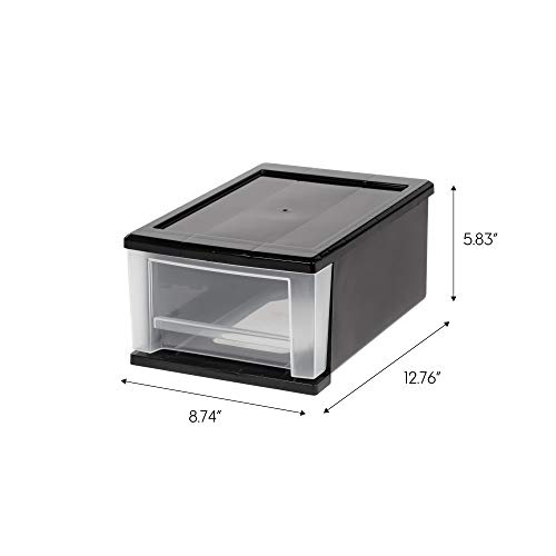 IRIS USA 7 Qt. Plastic Stackable Storage Drawers, Small, 4 Pack, Multi-Purpose Bins for Bedroom, Bathroom, Closet, Craft Room, Garage, Kids Room, Office, Pantry, Under Sink, Black