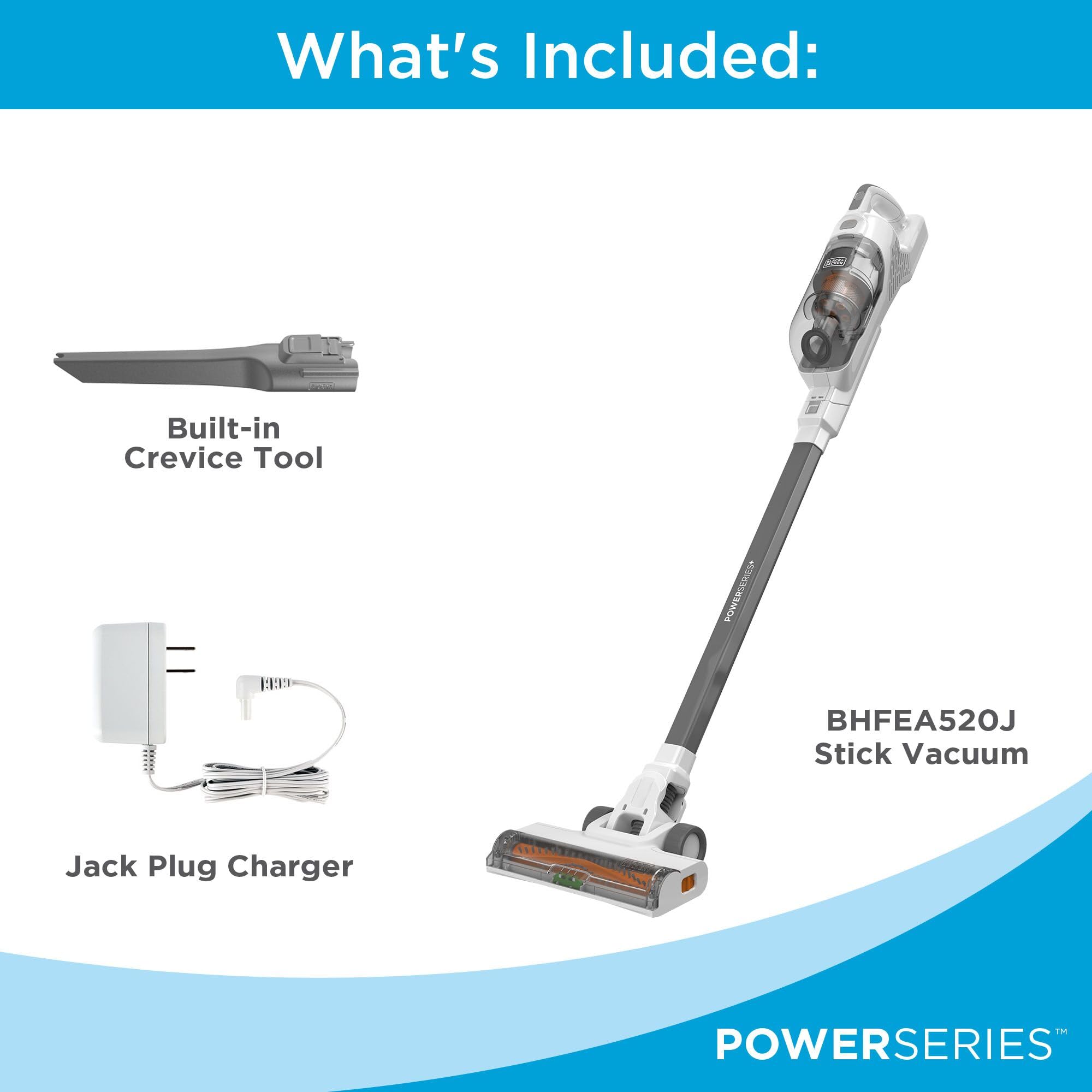BLACK+DECKER POWERSERIES+ 20V MAX Cordless Stick Vacuum with LED Floor Lights, Lightweight, Multi-Surface (BHFEA520J) , White