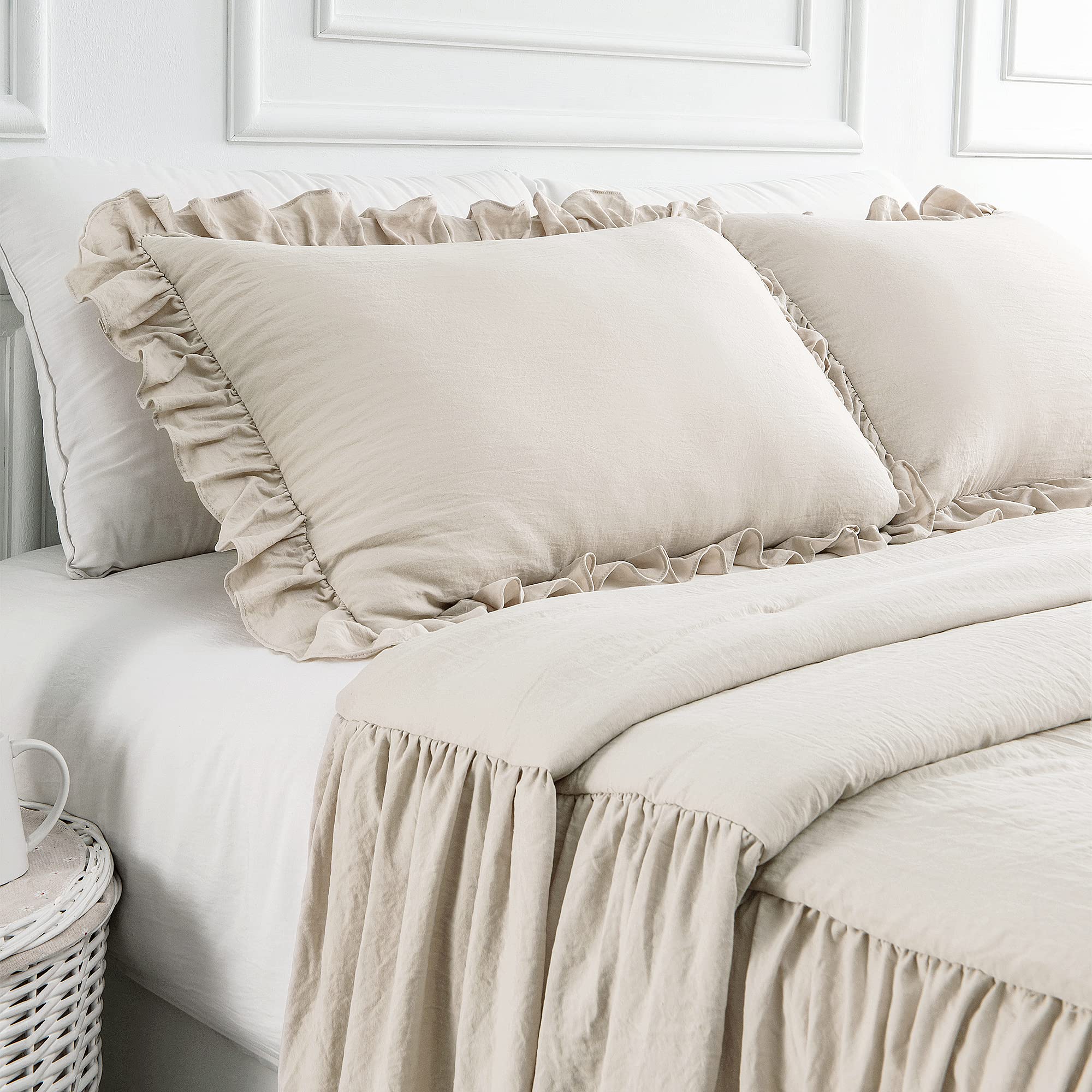 Bonlino Home Bedding Bedspread Set Quilt - Farmhouse Bedspread Summer Coverlet Bed Spreads, Lightweight Quilt Chic Vintage Bedding Ruffle Skirt Bedroom Rustic with 2 Pillow Shams (King, Wheat)