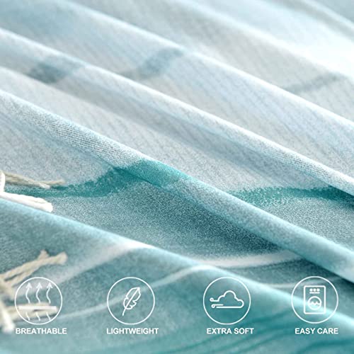 Queen Size Comforter Set, Teal, Gray and Blue Striped Pattern Print Reversible Down Alternative Bed Sets - 90 x 90 3PC Soft Microfiber Duvet Sets Modern Abstract Bedding in a Bag for Women Men, Grey