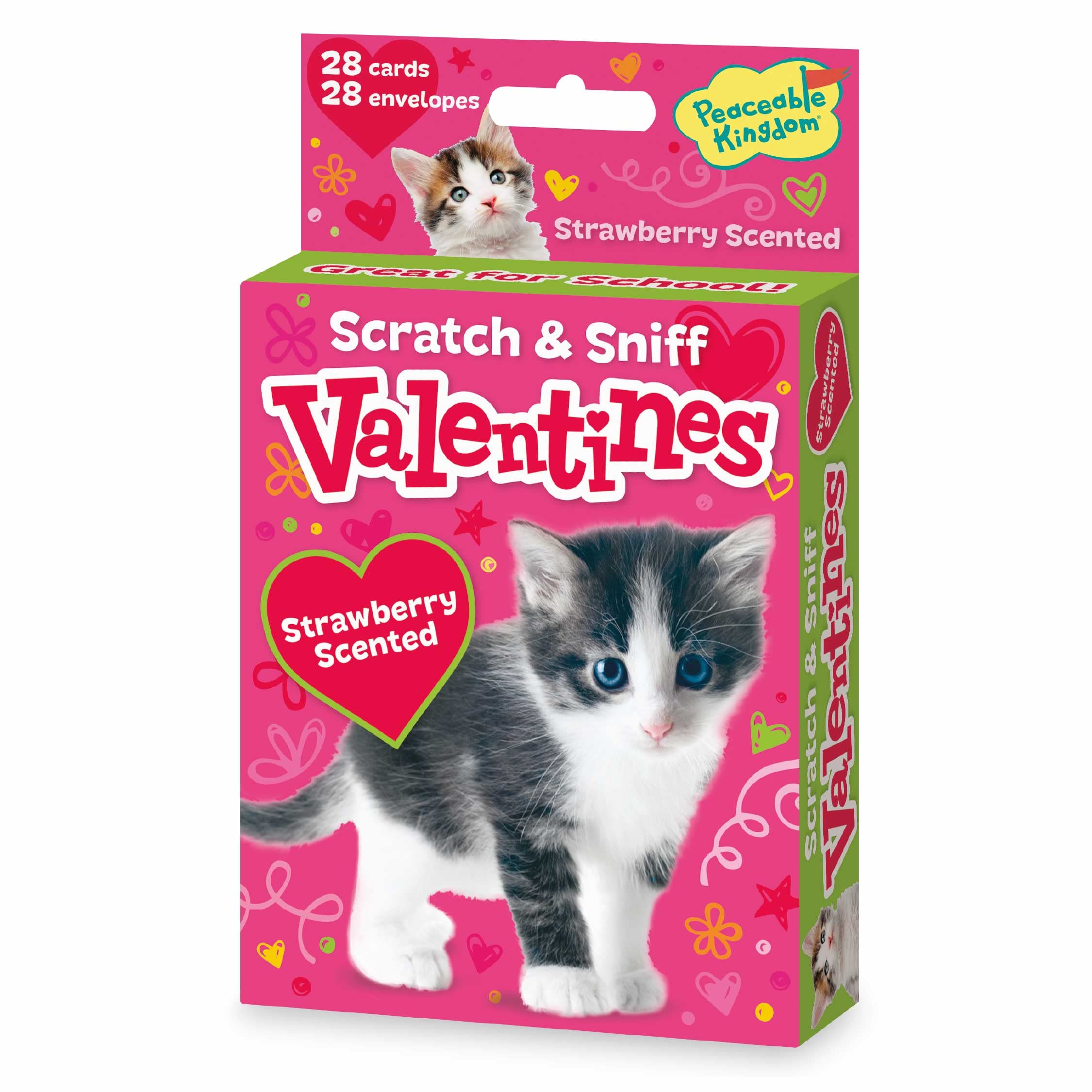 Peaceable Kingdom Scratch and Sniff Kitten Valentines - 28 Strawberry Scented Card Pack