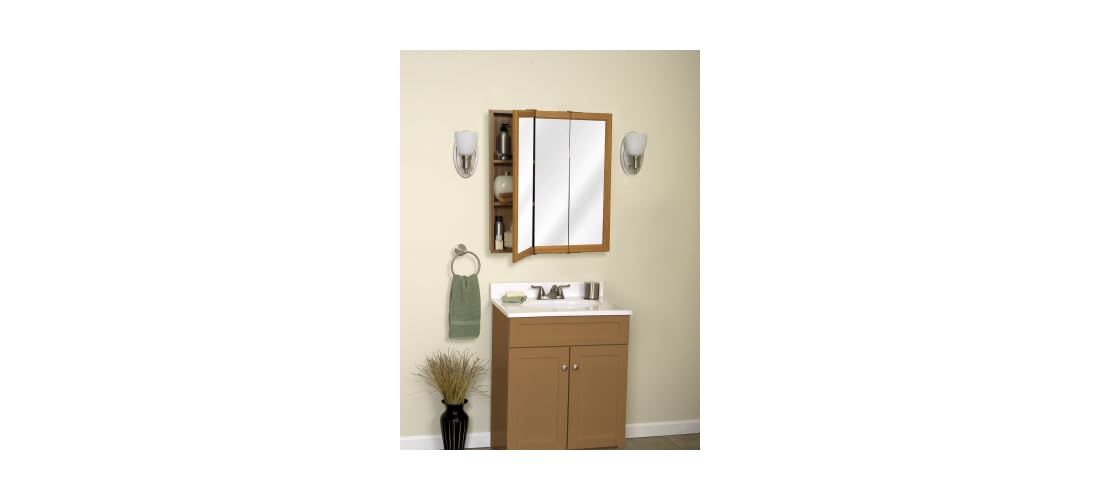 Zenith Products 23-3/4" W X 25-5/8" H X 4-1/2" D 24" Oak Frame Triview Medicine Cabinet MDF Body