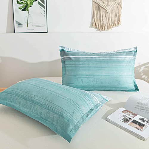 Queen Size Comforter Set, Teal, Gray and Blue Striped Pattern Print Reversible Down Alternative Bed Sets - 90 x 90 3PC Soft Microfiber Duvet Sets Modern Abstract Bedding in a Bag for Women Men, Grey