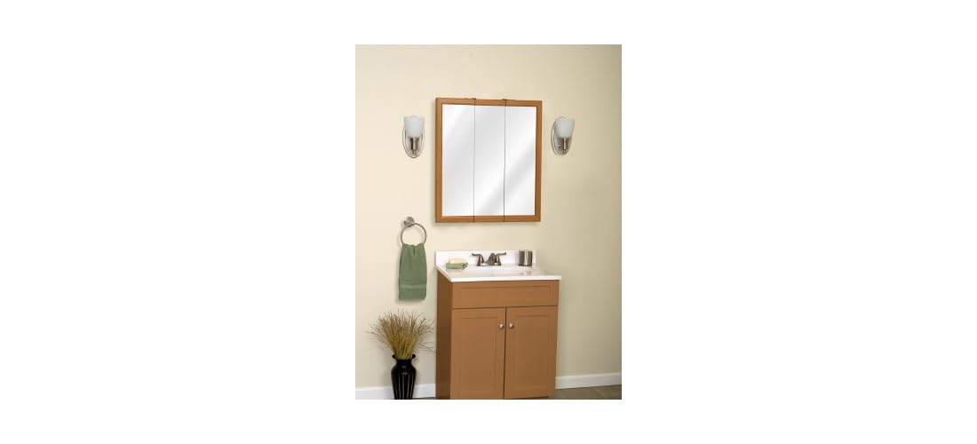 Zenith Products 23-3/4" W X 25-5/8" H X 4-1/2" D 24" Oak Frame Triview Medicine Cabinet MDF Body