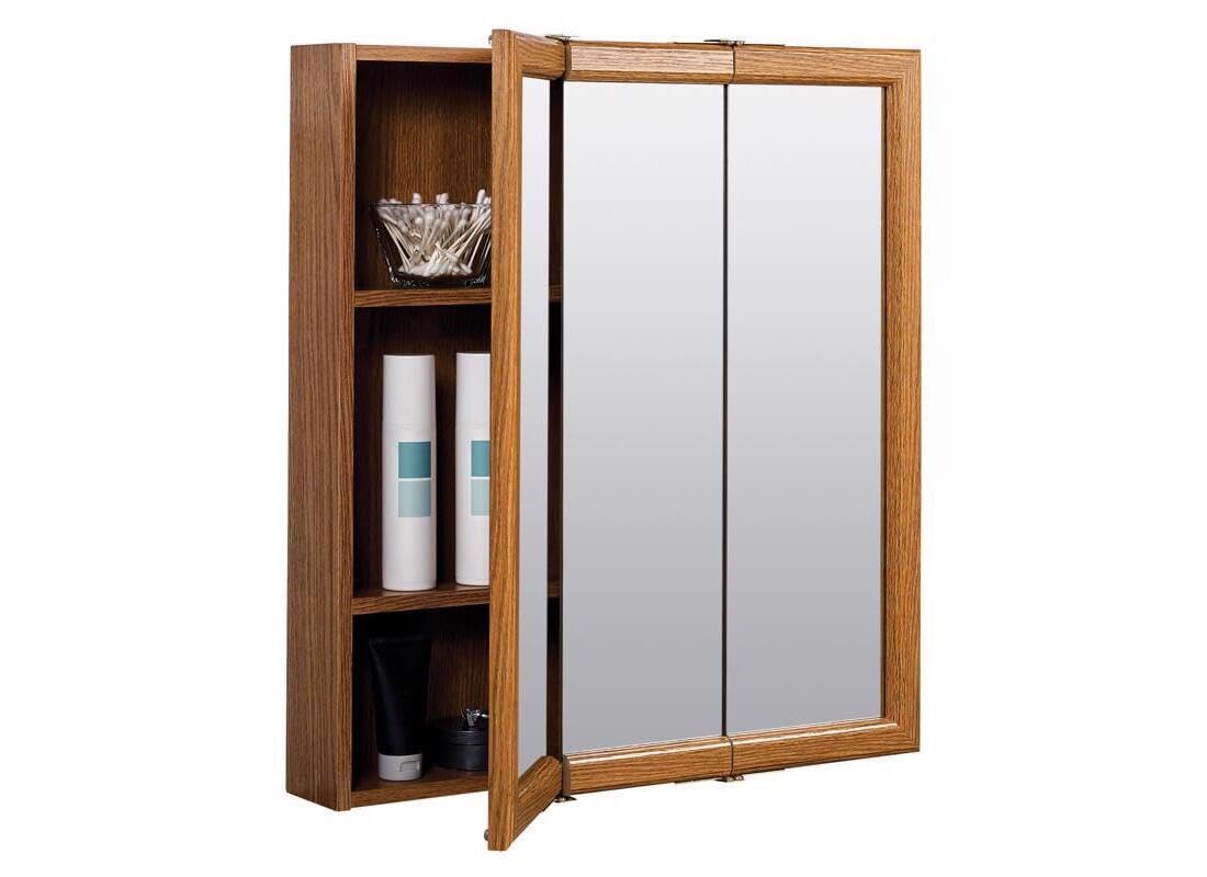 Zenith Products 23-3/4" W X 25-5/8" H X 4-1/2" D 24" Oak Frame Triview Medicine Cabinet MDF Body