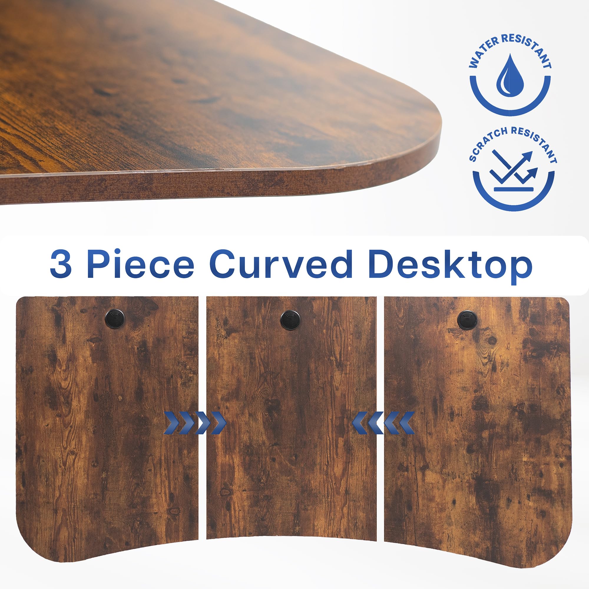 VIVO 63 x 32 inch Universal Table Top for Standard and Sit to Stand Height Adjustable Home and Office Desk Frames, 3 Section Desktop, Vintage Brown, DESK-TOP1N
