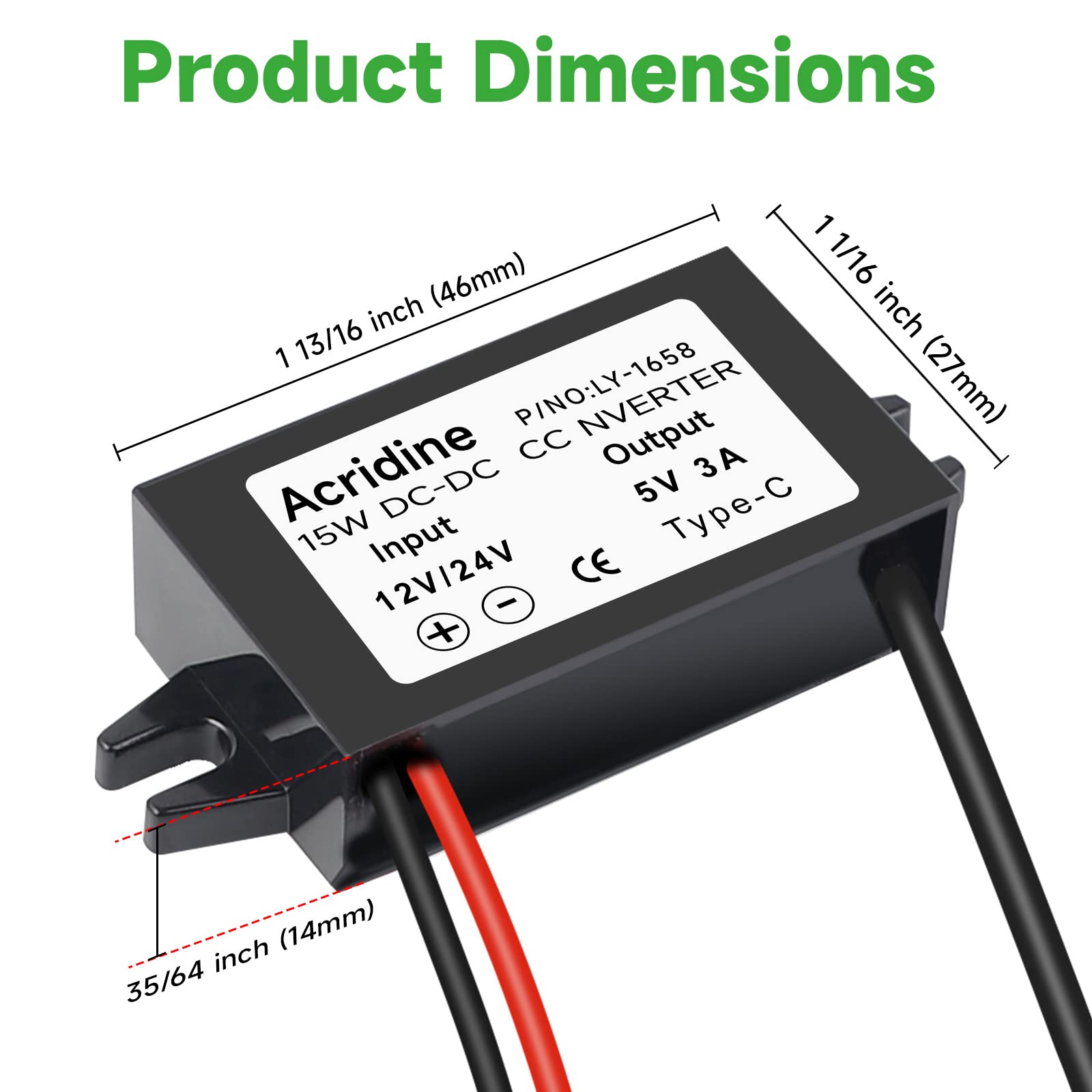 2-Pack DC 12V/24V to 5V USB C Buck Converter 3A 15W Type-C Output Charging Module Waterproof Buck Power Adapter Compatible with Raspberry Pi 4, Mobile