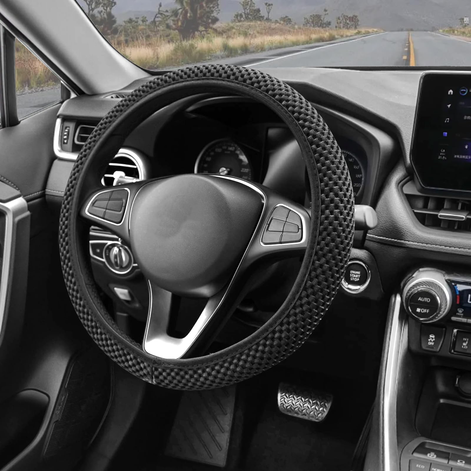 Elastic Stretch Steering Wheel Cover, 15 Inch Universal Anti-Slip Car Steering Wheel Cover for Auto Truck Van SUV, Warm in Winter and Cool in Summer, Odorless,Easy Carry (Black)