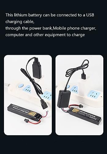 30C 11.1v lipo Battery Airsoft T Plug Connector with USB Charger T Plug to Mini Tamiya Cable Compatible with Airsoft Gel Water Bead Blaster Rechargeable Batteries Gel Blaster Accessories 2 Pack