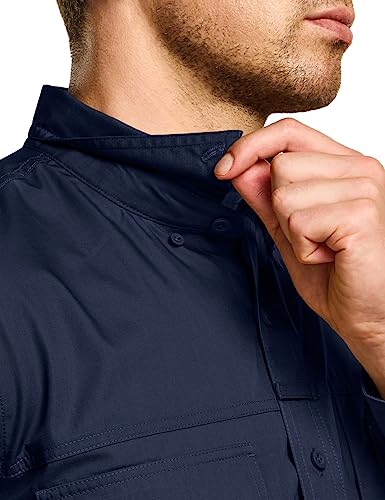 CQR Men's Long Sleeve Tactical Shirts, Ripstop Military Work Shirts, UPF 50+ Breathable Button Down Outdoor Hiking Shirt, Officer Work Shirts Dark Midnight Navy, Large