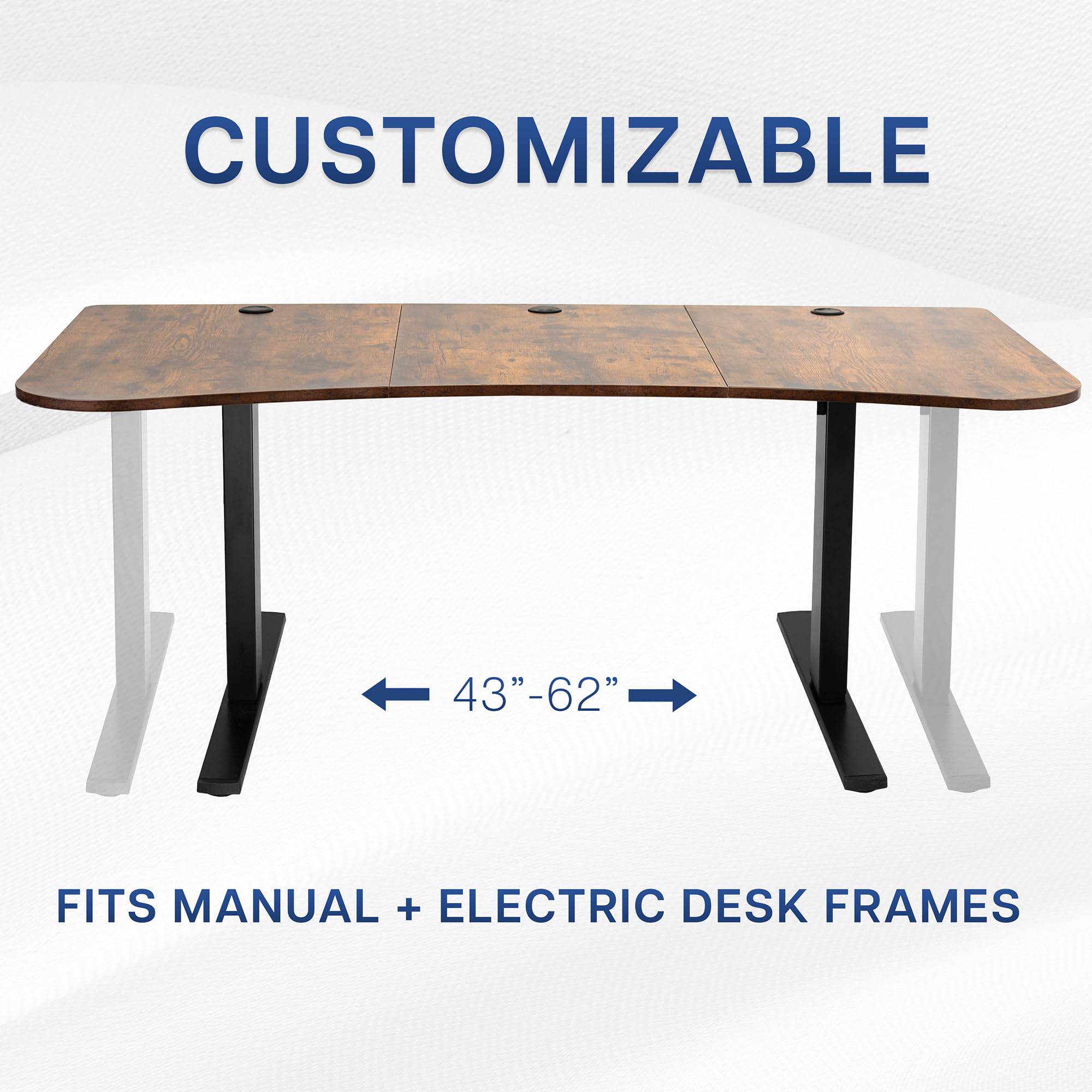 VIVO 63 x 32 inch Universal Table Top for Standard and Sit to Stand Height Adjustable Home and Office Desk Frames, 3 Section Desktop, Vintage Brown, DESK-TOP1N