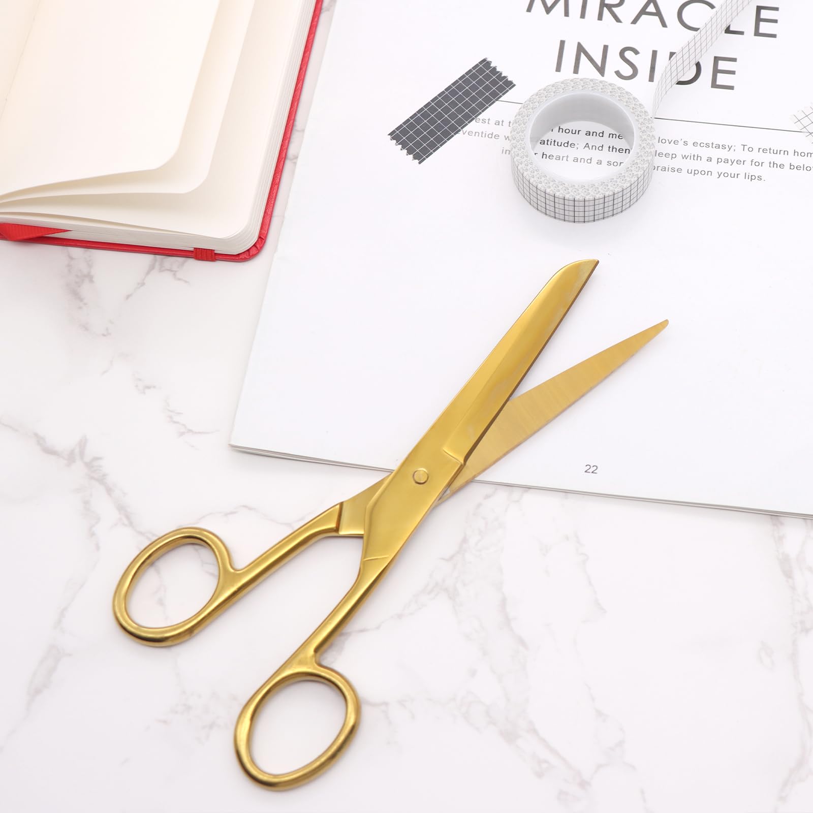 7 Inch Gold Shears Knife Edge Craft Tailor Scissors Heavy Duty Stainless Steel Professional Fabric Dressmaker Shears for Cutting Fabric, Cloth, Leather, Canvas, Denim (Gold)