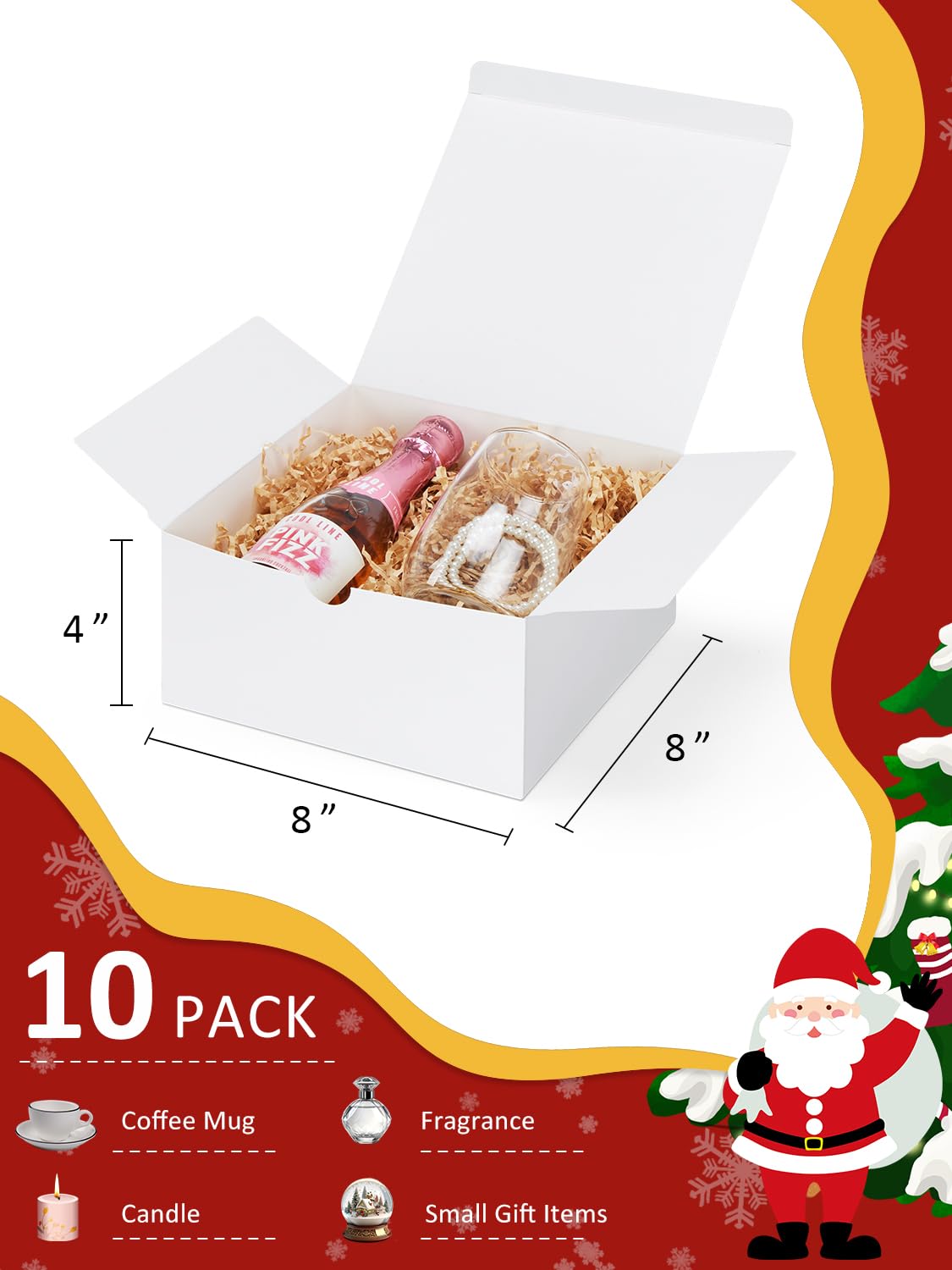 Eupako 8x8x4 Gift Boxes 10 PCS and 5x5x3.5 Gift Boxes 25 PCS, White Gift Boxes with Lids, Paper Cardboard Gift Box for Bridesmaid Proposal Gifts, Wedding, Birthday, Crafting, Graduation, Holiday
