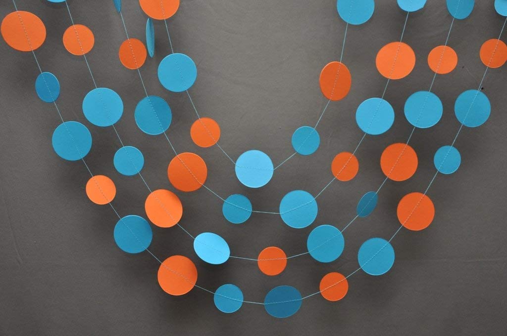 Boston Creative Company Garland - Blue Orange Garland - Beach Wedding - Wedding Garland - Paper Garland - Birthday Party Decorations - Nursery Decor - Blue and Orange Baby Shower - Blue Baby Shower