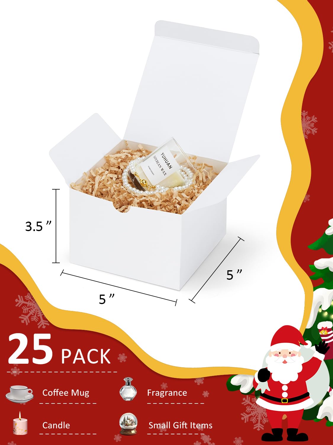 Eupako 8x8x4 Gift Boxes 10 PCS and 5x5x3.5 Gift Boxes 25 PCS, White Gift Boxes with Lids, Paper Cardboard Gift Box for Bridesmaid Proposal Gifts, Wedding, Birthday, Crafting, Graduation, Holiday